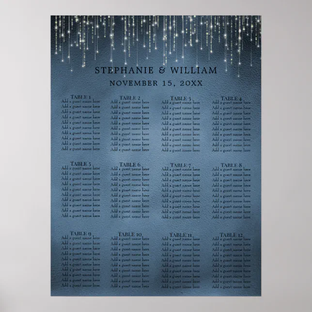 Elegant String Lights Navy Blue Seating Chart | Zazzle