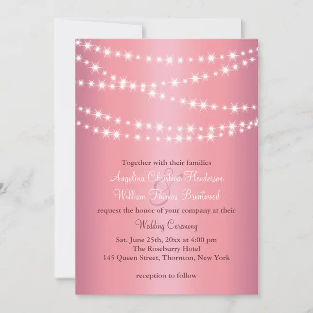 Elegant String Lights on Rose Gold Wedding Invite | Zazzle