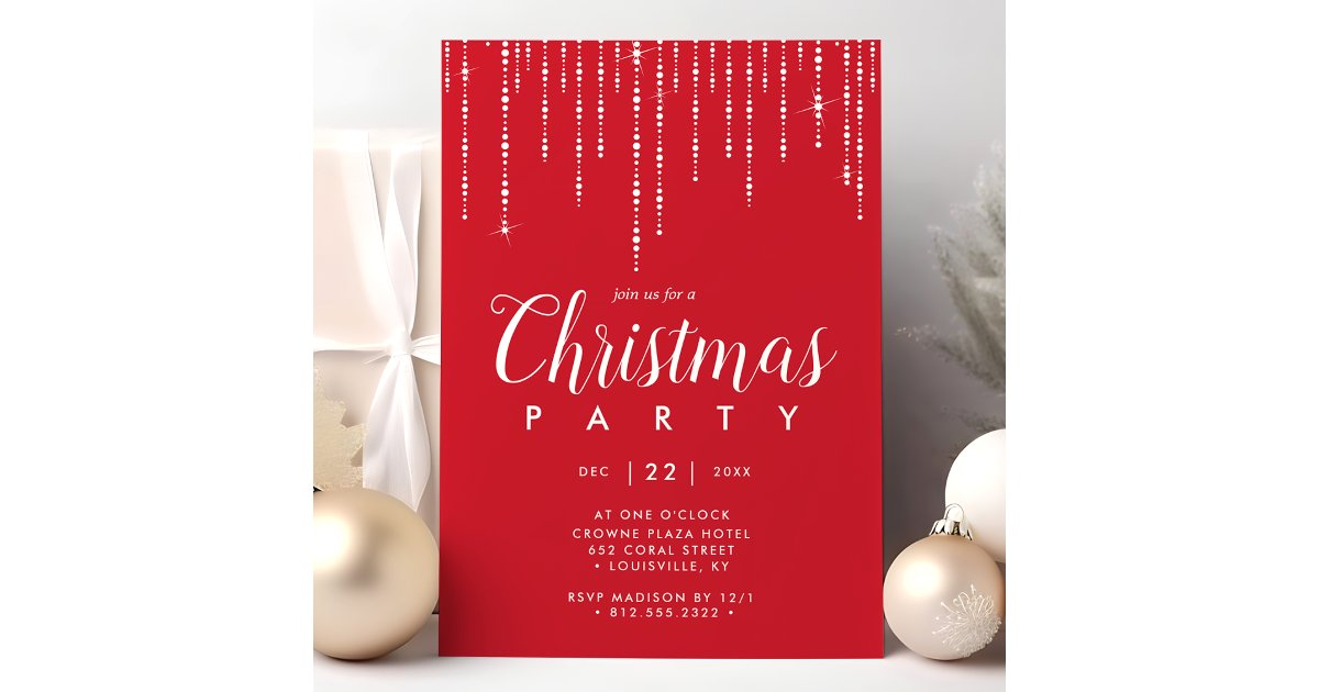 Elegant String Lights Red Christmas Party Invitation | Zazzle