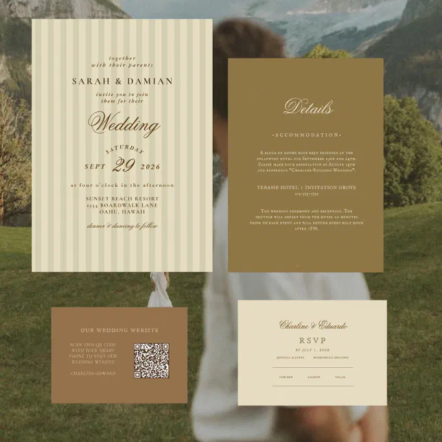 Elegant Striped | Beige Classic Wedding Invitation | Zazzle