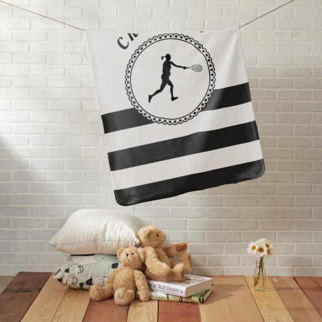 Elegant Striped Black & White Girl Player's Name Baby Blanket | Zazzle
