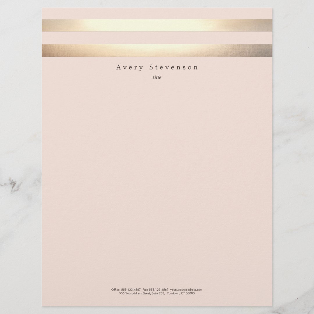 Elegant Striped FAUX Gold and Pink Letterhead | Zazzle