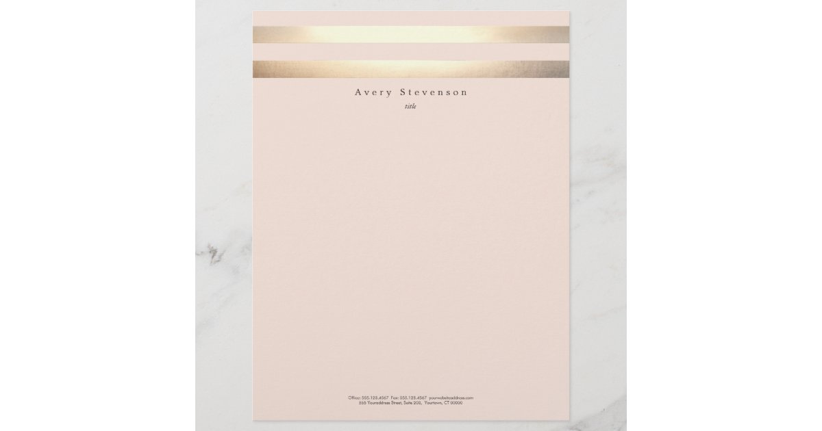 Elegant Striped FAUX Gold and Pink Letterhead | Zazzle