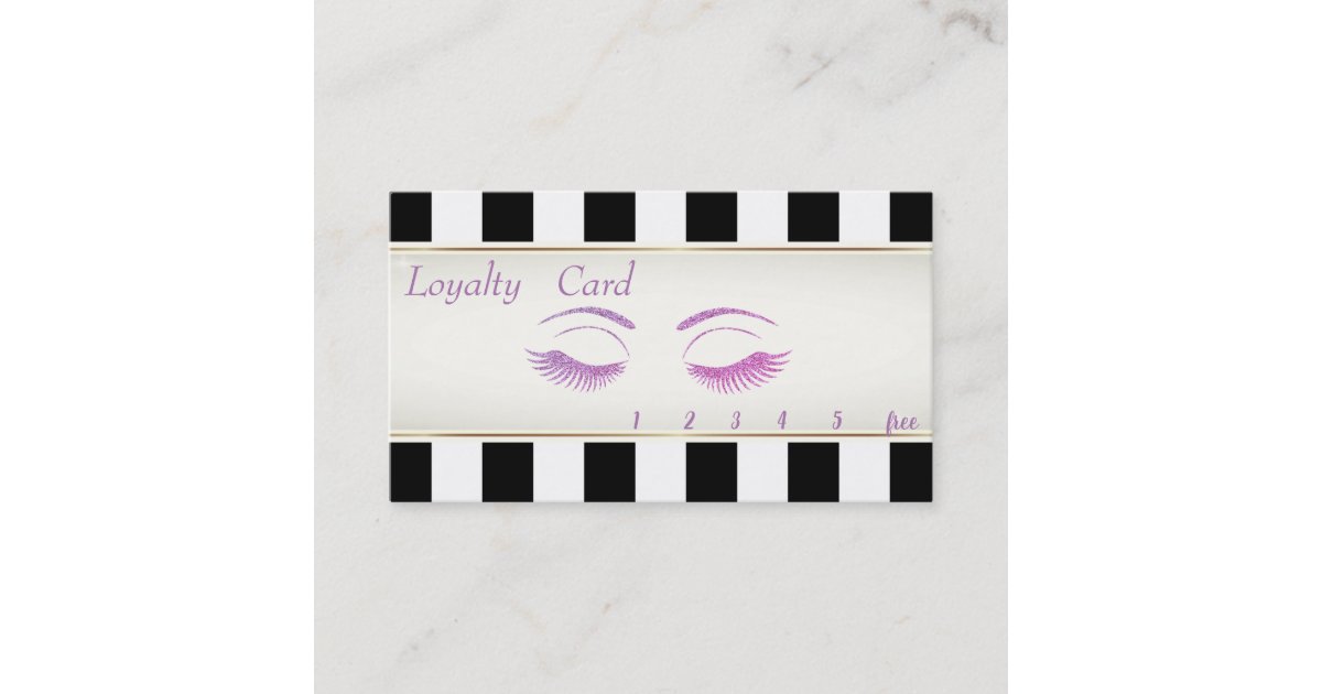 Elegant,Striped, Glittery Lashes Loyalty Card | Zazzle