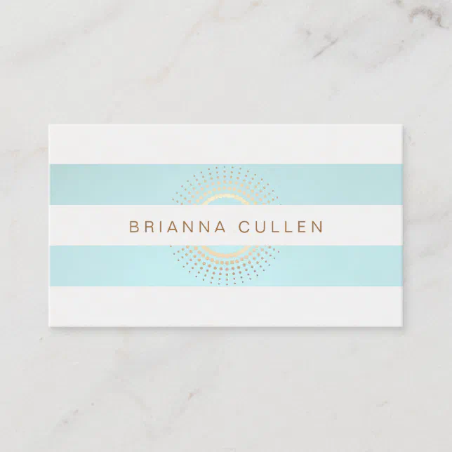 Elegant Striped Turquoise and Gold Circles Business Card | Zazzle