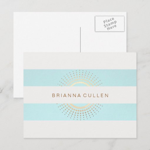 Elegant Striped Turquoise and Gold Circles Postcard | Zazzle