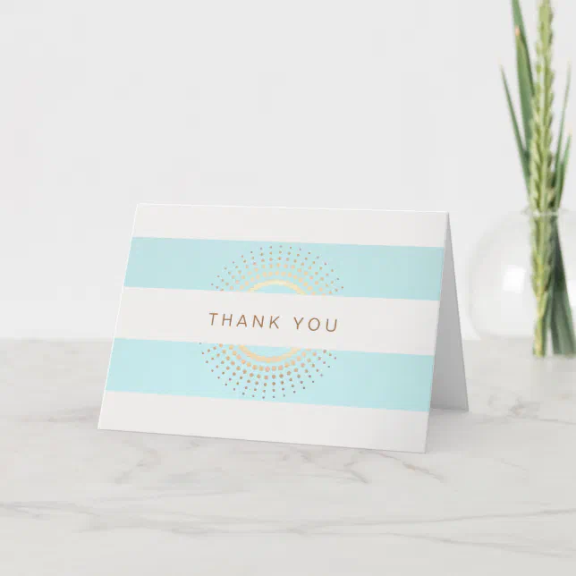 Elegant Striped Turquoise and Gold Circles Thank You Card | Zazzle