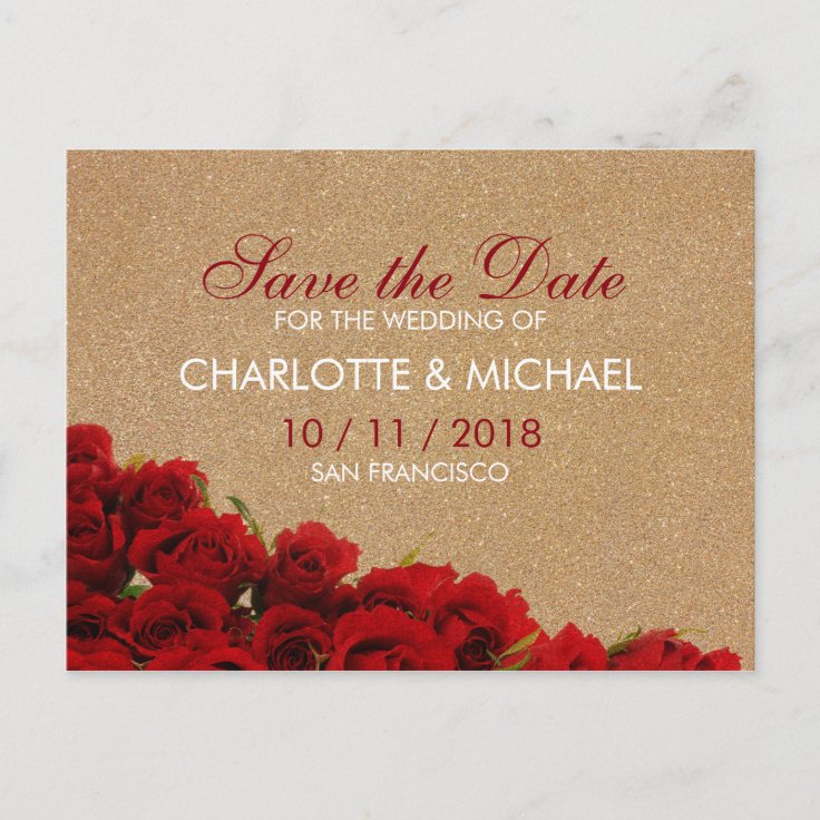 Elegant style red roses announcement postcard | Zazzle