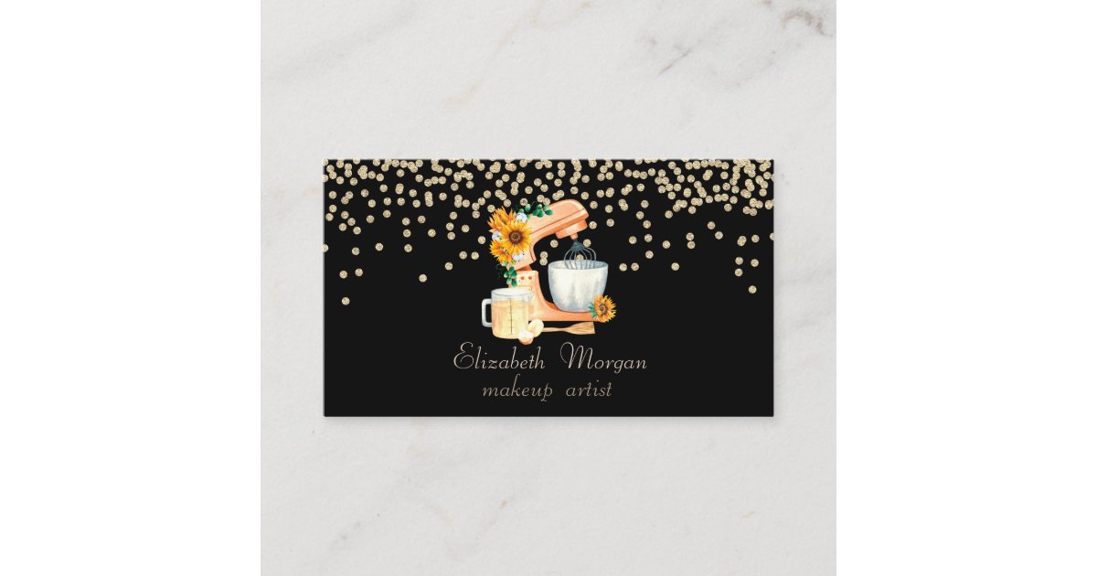 Elegant Stylish Black Diamonds Mixer Sunflowers Business Card | Zazzle