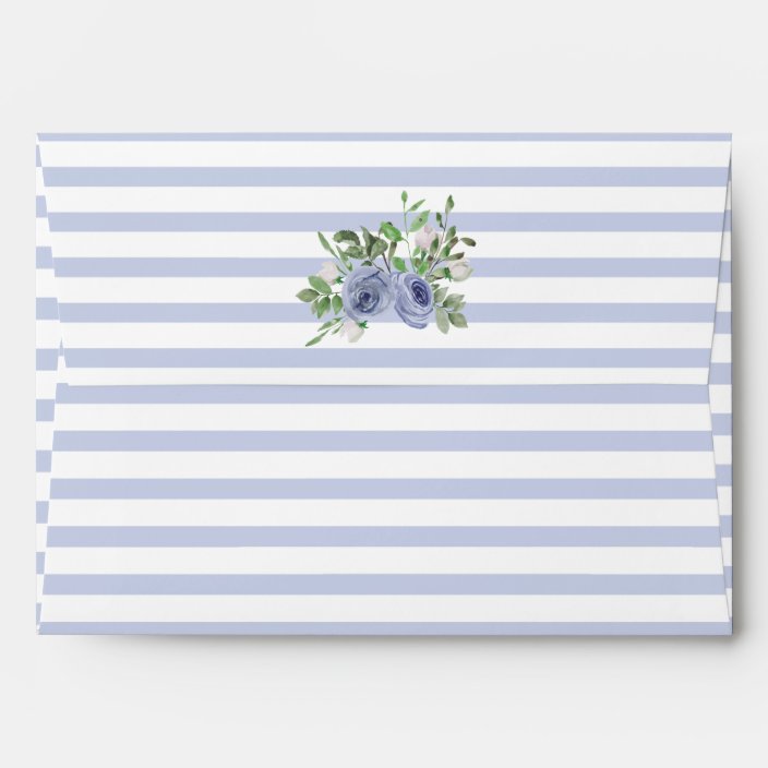 Elegant Stylish Blue Floral Watercolor Stripes Envelope | Zazzle.com