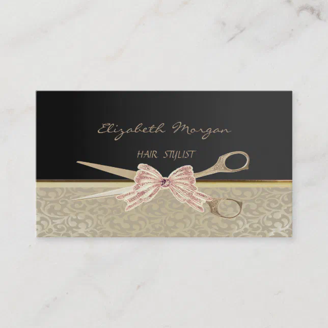 Elegant Stylish Chic,Damask,Black,Scissors Business Card | Zazzle