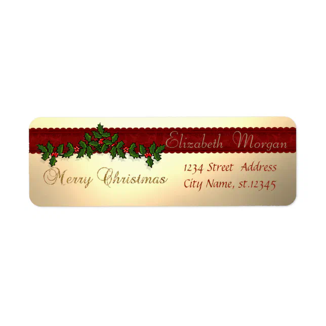 Elegant Stylish Christmas Holly Berry Branches Label | Zazzle