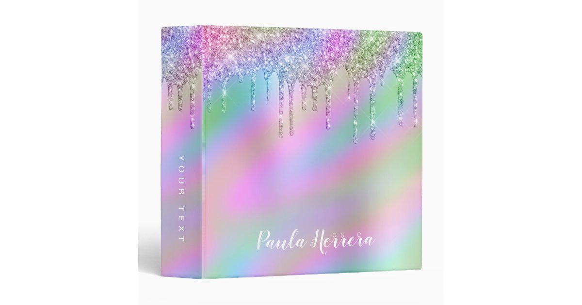 Elegant stylish colorful holographic glitter drips 3 ring binder | Zazzle