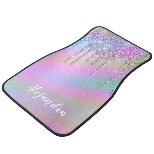 Elegant stylish colorful holographic glitter drips car floor mat | Zazzle