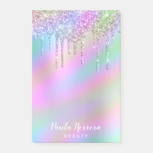 Elegant stylish colorful holographic glitter drips post-it notes | Zazzle