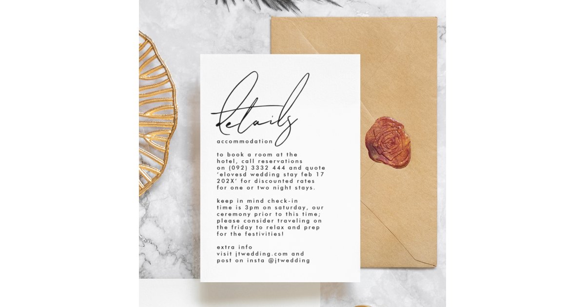 Elegant Stylish Custom Names White Black Wedding Enclosure Card | Zazzle