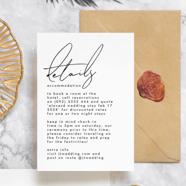 Elegant Stylish Custom Names White Black Wedding Enclosure Card | Zazzle