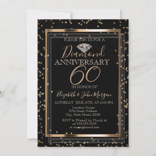 Elegant Stylish Diamonds,Frame Wedding Anniversary Invitation | Zazzle