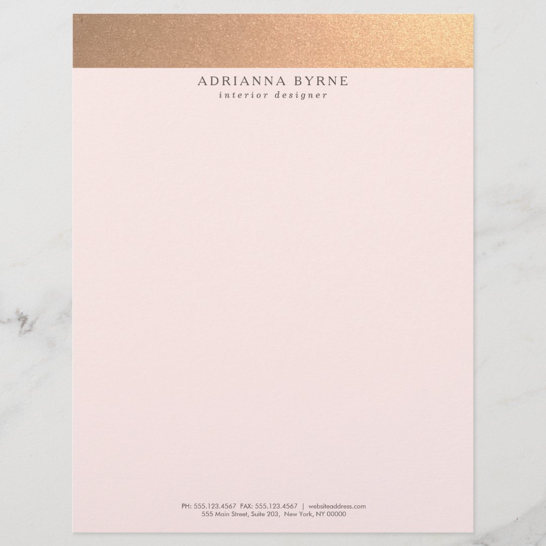 Elegant Stylish Faux Copper Gold Foil Pink Letterhead | Zazzle