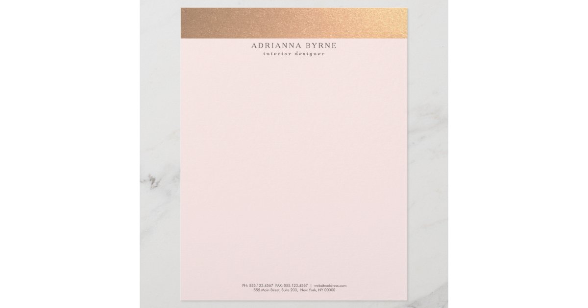 Elegant Stylish Faux Copper Gold Foil Pink Letterhead | Zazzle