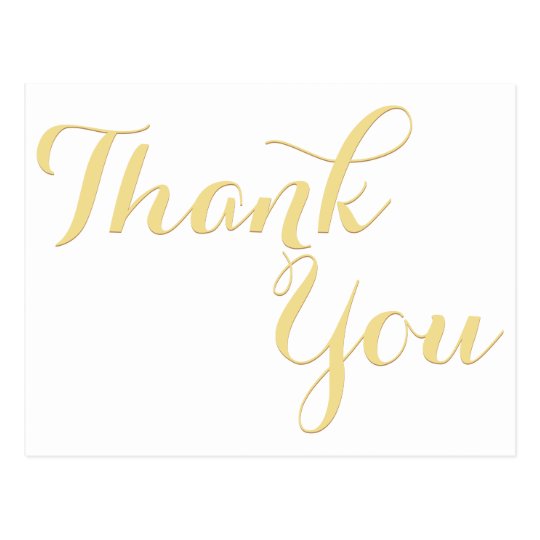 Elegant Stylish Faux Gold Script White Thank You Postcard | Zazzle.com