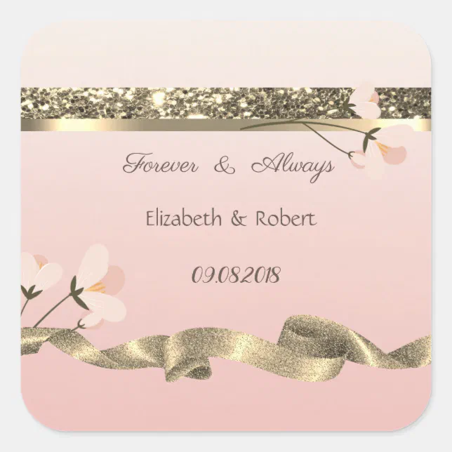 Elegant Stylish Floral Wedding Square Sticker | Zazzle