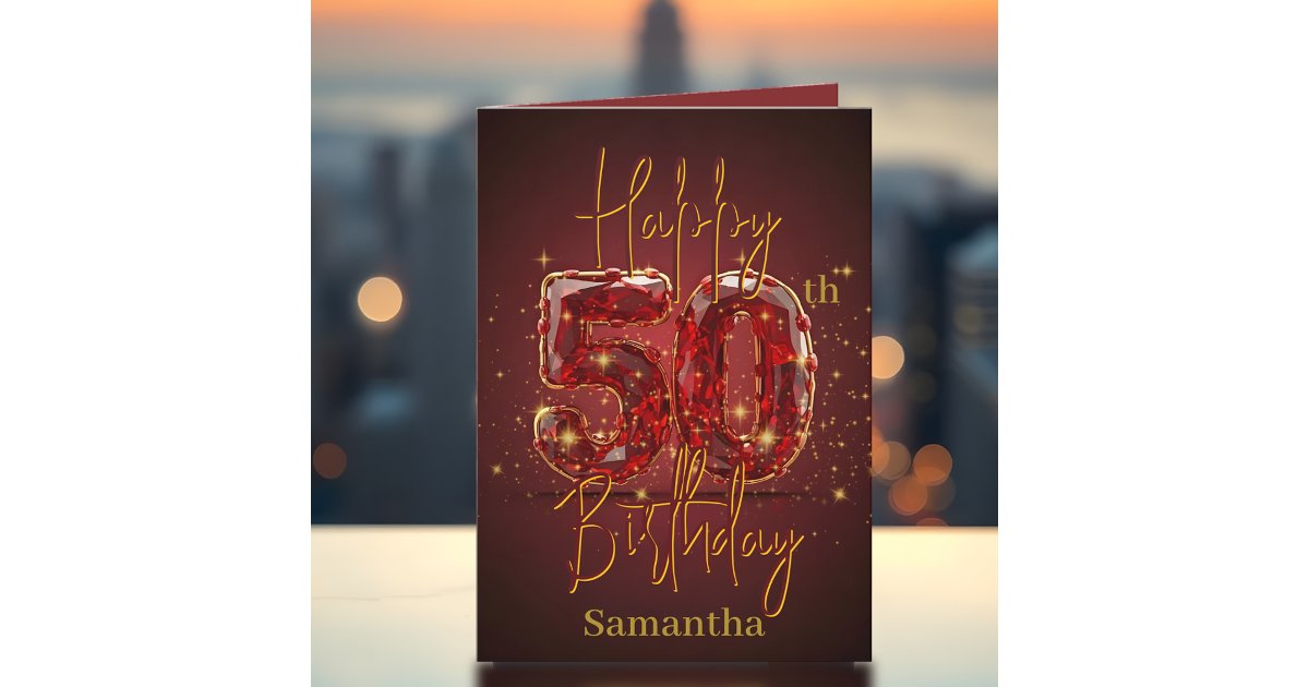 Elegant Stylish Gold and Red 50th Birthday Card | Zazzle