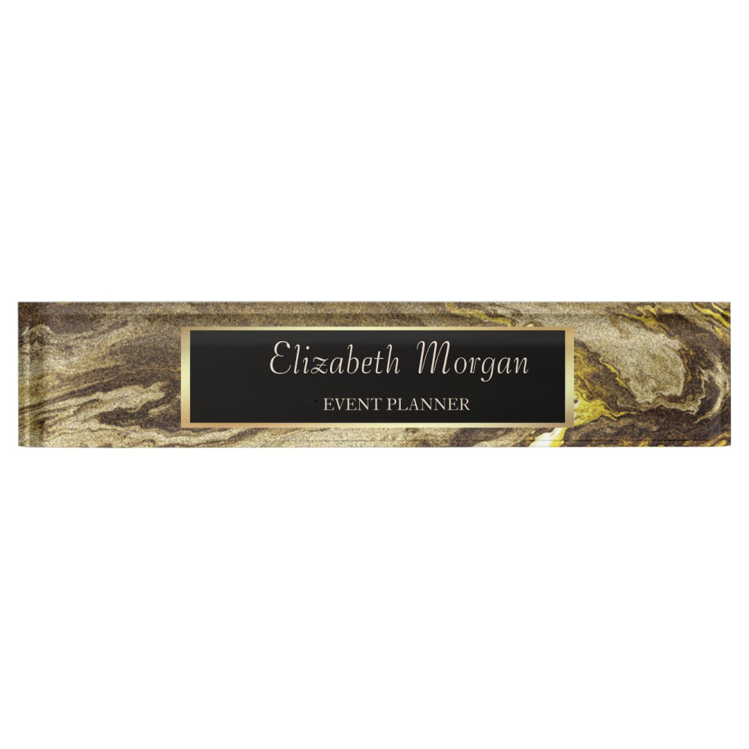 Elegant Stylish Gold Frame, Brown Marble Desk Name Plate | Zazzle