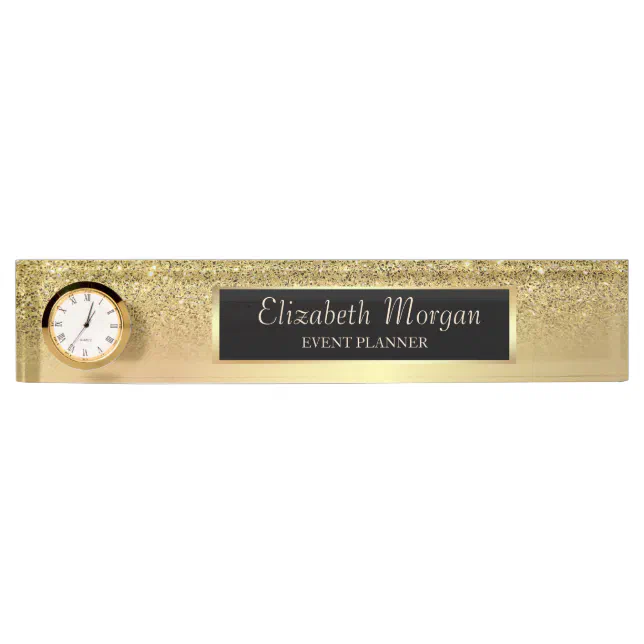 Elegant Stylish Gold Glitter Bokeh Ombre Desk Name Plate | Zazzle
