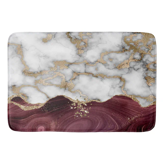 Elegant Stylish Gold Glitter Burgundy Marble Bath Mat | Zazzle