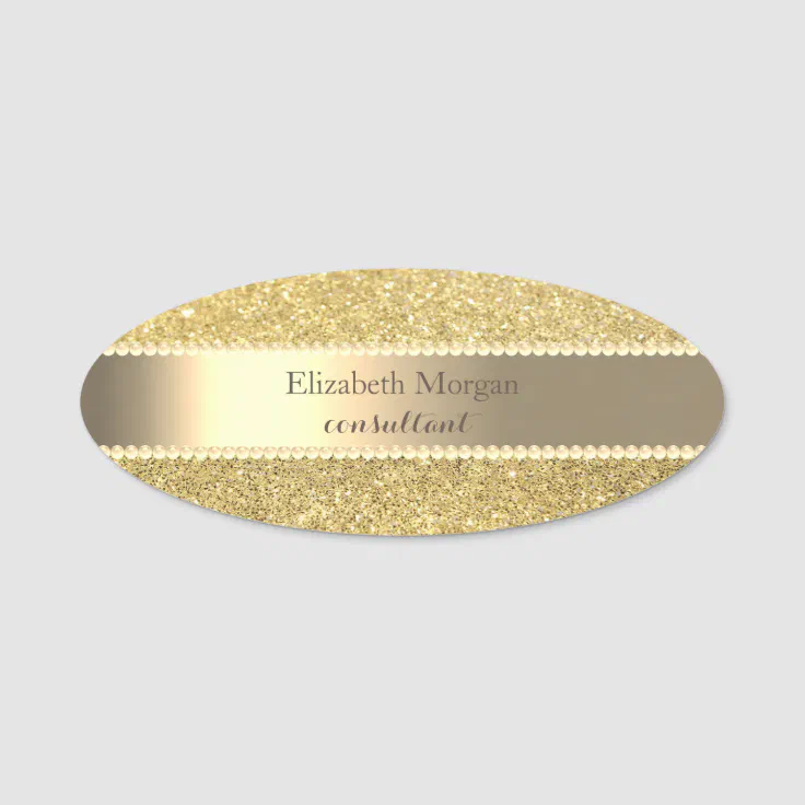 Elegant Stylish Gold Glitter Pearls Name Tag | Zazzle