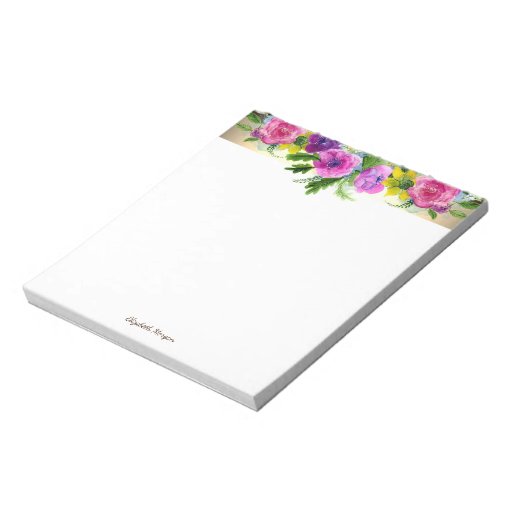 Elegant Stylish Gold Stripe, Flowers- Personalized Notepad | Zazzle