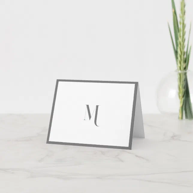 Elegant Stylish Gray Monogram Initial Border Note Card | Zazzle