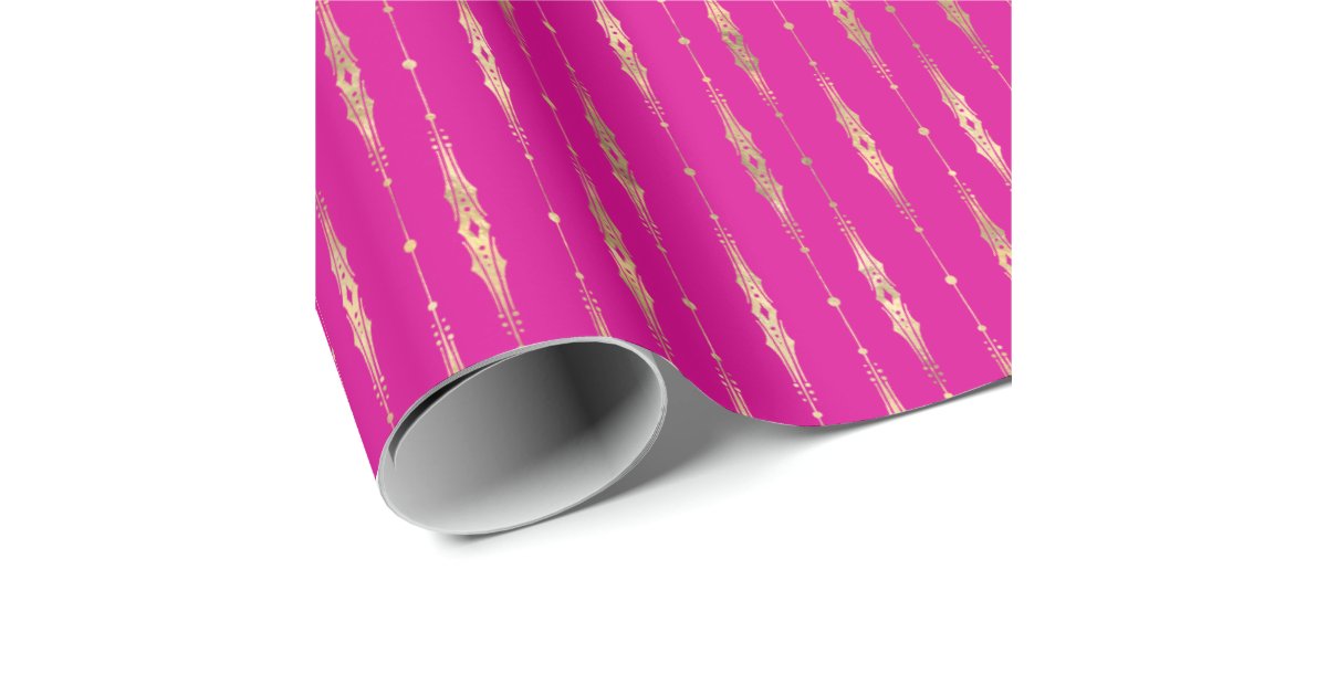 Elegant Stylish Hot Pink Gold Pattern Wrapping Paper | Zazzle