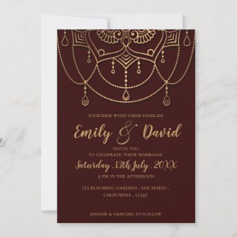 Elegant Stylish Maroon Gold Design Wedding Invitation | Zazzle
