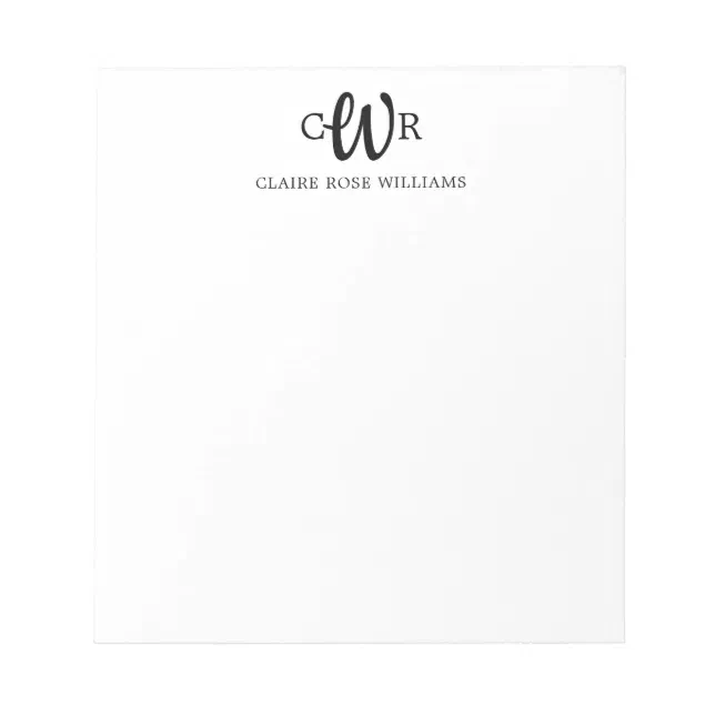 Elegant Stylish Modern 3 Monogram Initial Script Notepad | Zazzle