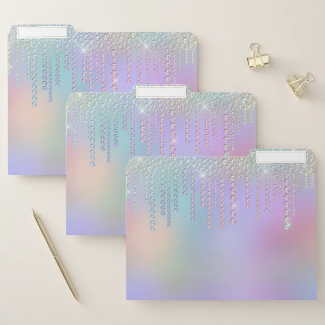 Elegant stylish modern chick holographic diamonds file folder | Zazzle