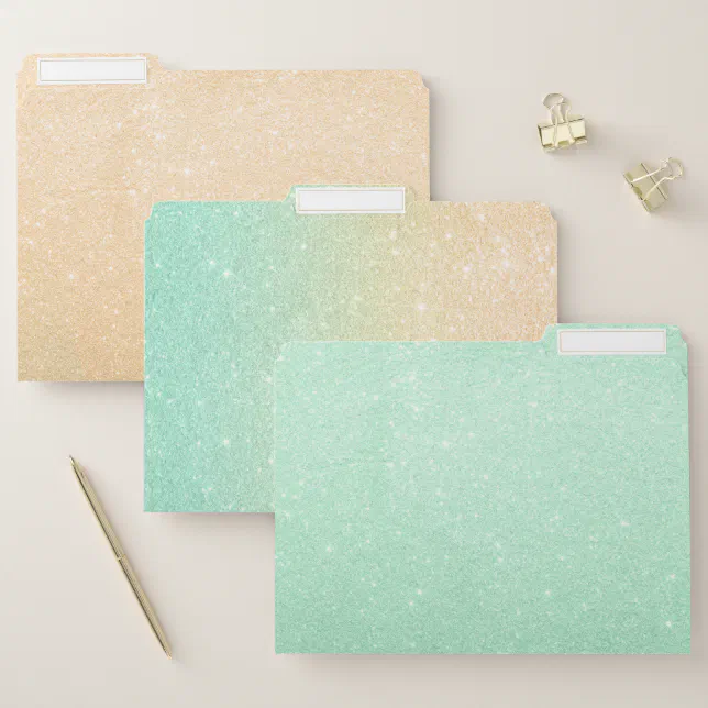 Elegant stylish modern gold & mint glitter file folder | Zazzle