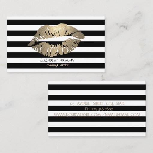 Elegant Stylish Modern Shinny,Stripe,Lips,Makeup Business Card | Zazzle