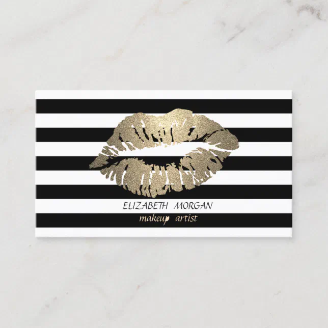Elegant Stylish Modern Shinny,Stripe,Lips,Makeup Business Card | Zazzle