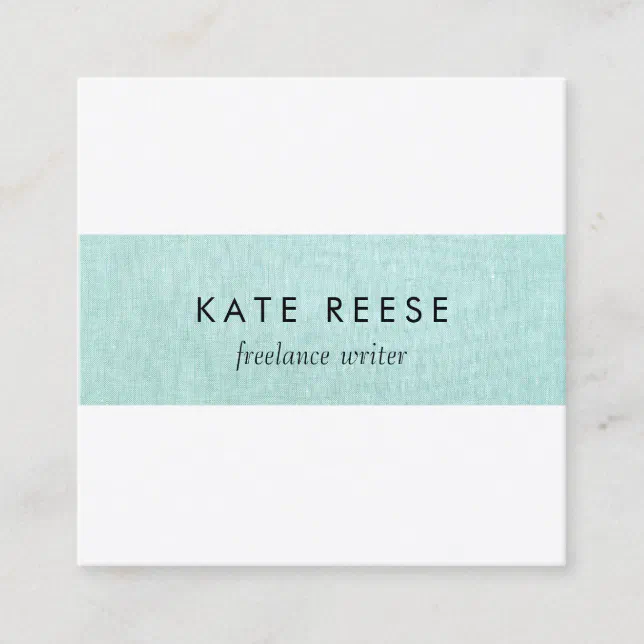 Elegant Stylish Modern Turquoise Linen Stripe Square Business Card | Zazzle