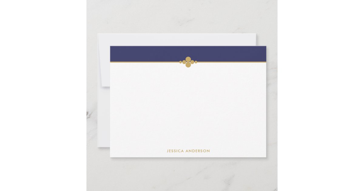 Elegant Stylish Navy Blue Gold Personalized Note Card | Zazzle