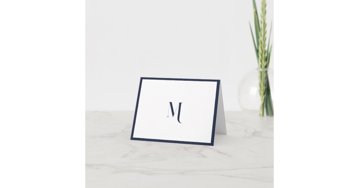 Elegant Stylish Navy Blue Monogram Initial Border Note Card | Zazzle