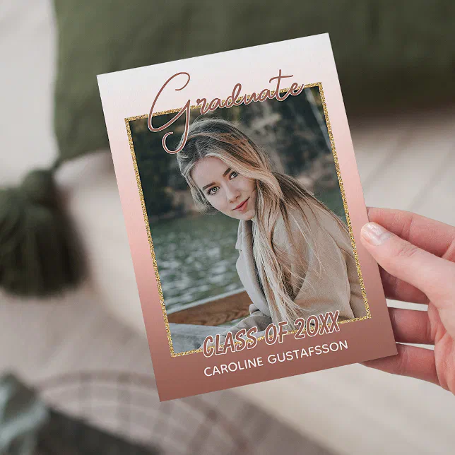 Elegant Stylish Ombre Coral Blush Pink Graduation Announcement | Zazzle