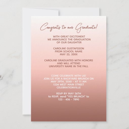 Elegant Stylish Ombre Coral Blush Pink Graduation Announcement | Zazzle