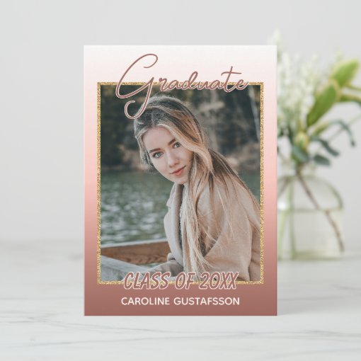 Elegant Stylish Ombre Coral Blush Pink Graduation Announcement | Zazzle
