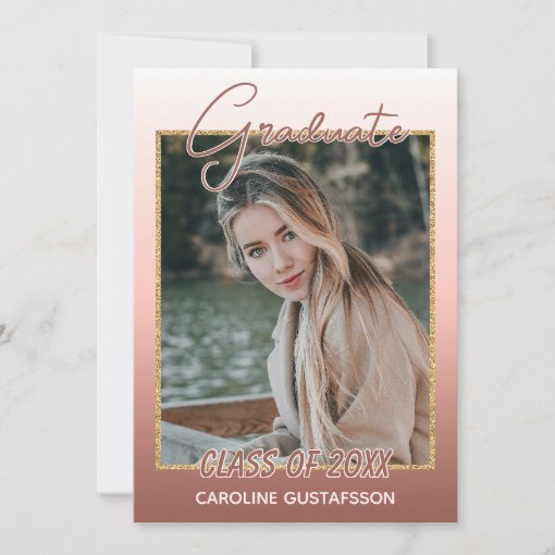 Elegant Stylish Ombre Coral Blush Pink Graduation Announcement | Zazzle