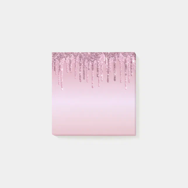 Elegant stylish pink rose gold glitter drips post-it notes | Zazzle