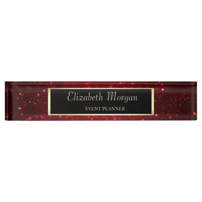 Elegant Stylish Red Glitter Bokeh, Frame Desk Name Plate | Zazzle