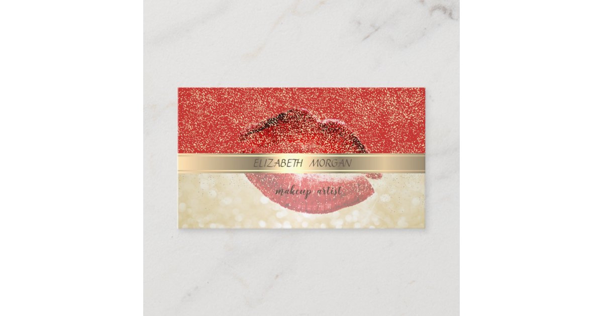 Elegant Stylish,Red,Gold Confetti,Lips,Bokeh Business Card | Zazzle